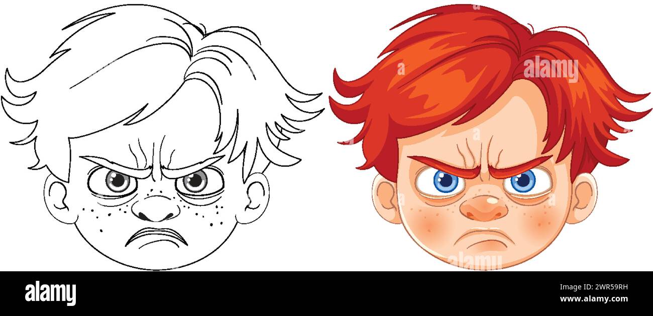 Two cartoon faces showing intense anger and frustration Stock Vector ...