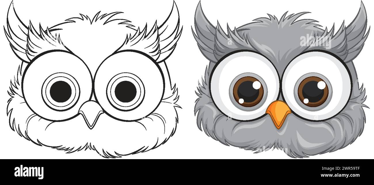 Vector illustration of an owl, colored and line art Stock Vector Image ...