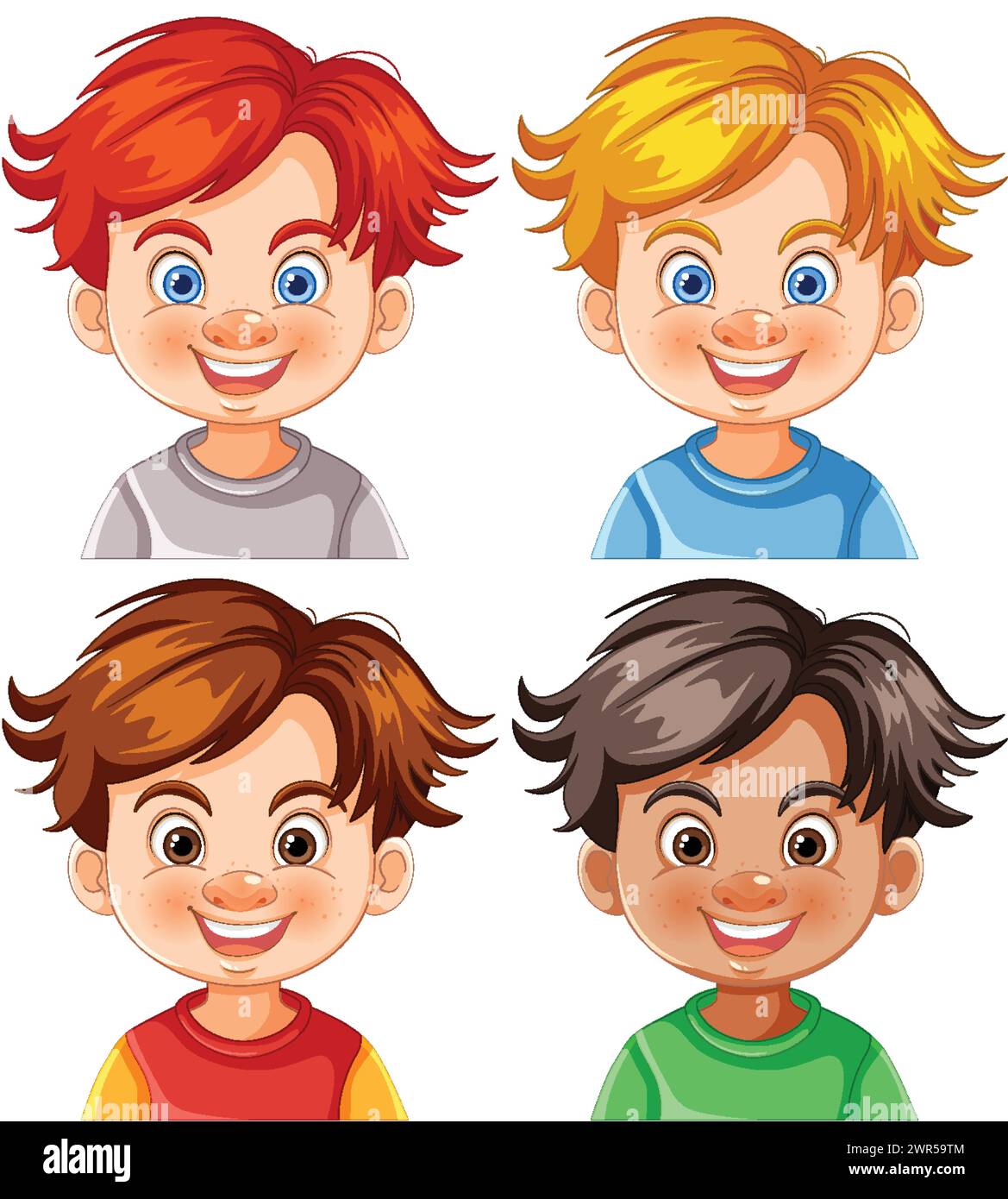 Four cartoon boys smiling with different hairstyles Stock Vector Image ...
