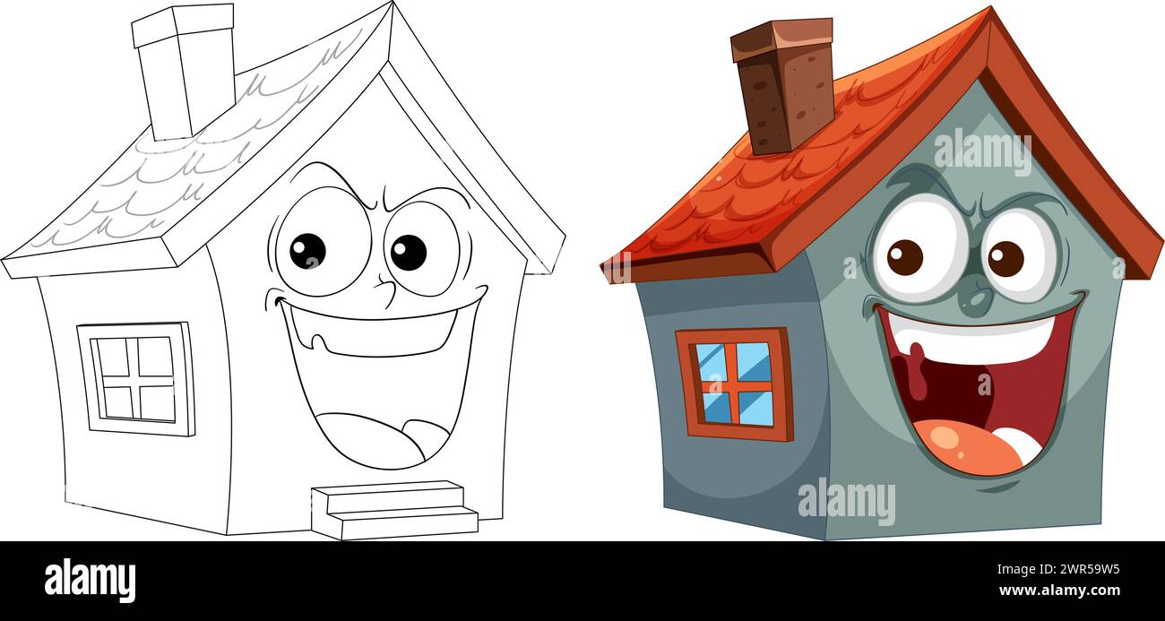 Two animated houses showing cheerful expressions Stock Vector Image ...