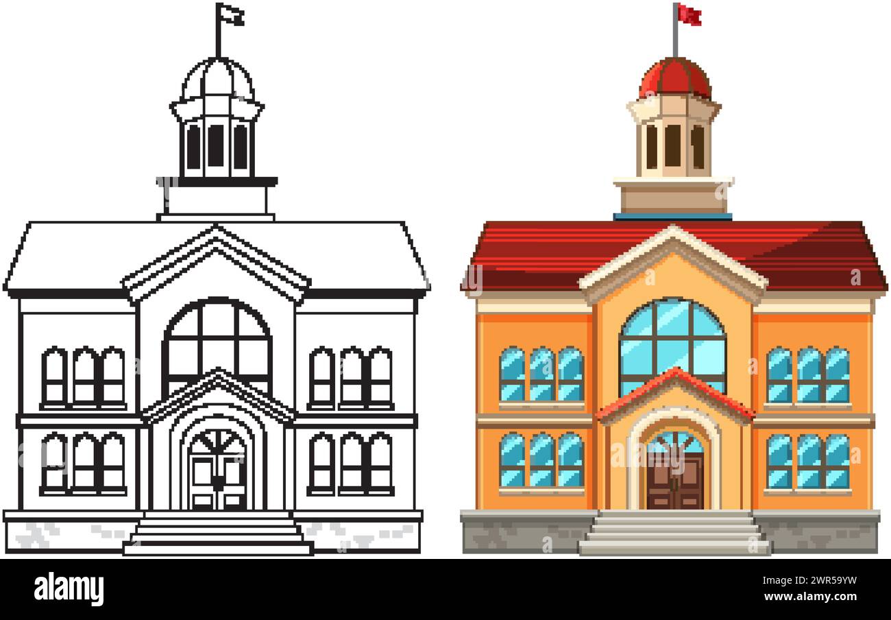 Two stylized school buildings, one traditional, one modern Stock Vector ...
