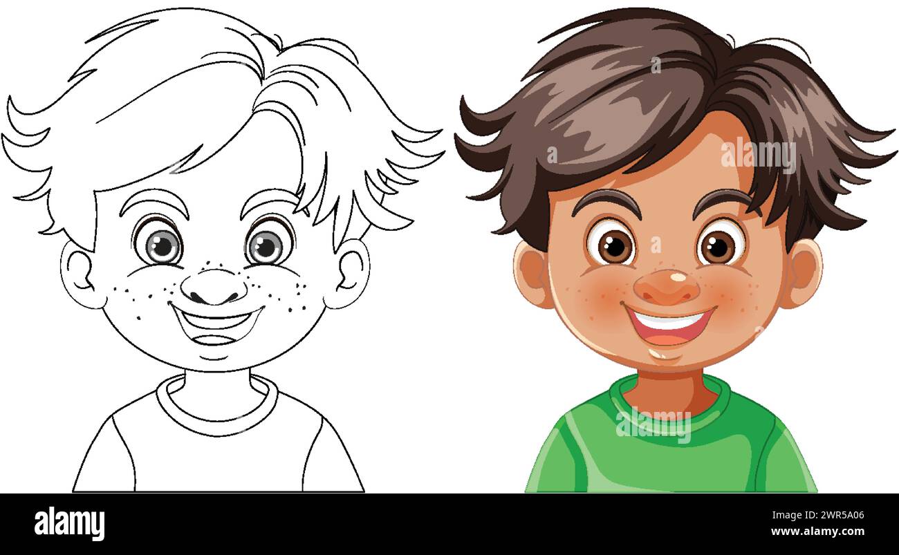 Vector illustration of a boy, colored and line art Stock Vector Image ...