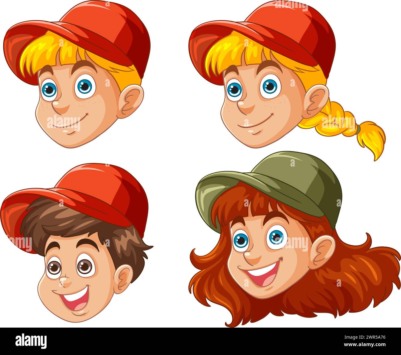 Four cartoon children's faces with different expressions Stock Vector ...