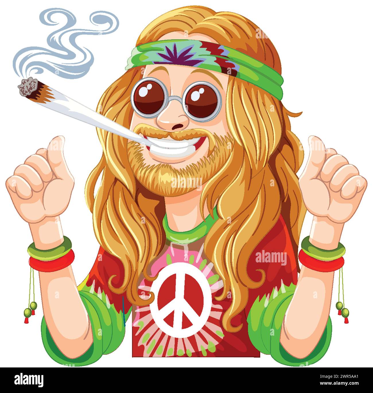 Cartoon hippie with peace sign and smoking joint Stock Vector Image & Art - Alamy