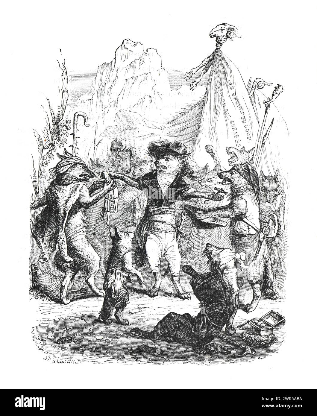 Anthropomorphic animals. humanized wolf.wolf is caughts by foxes cyborg ...