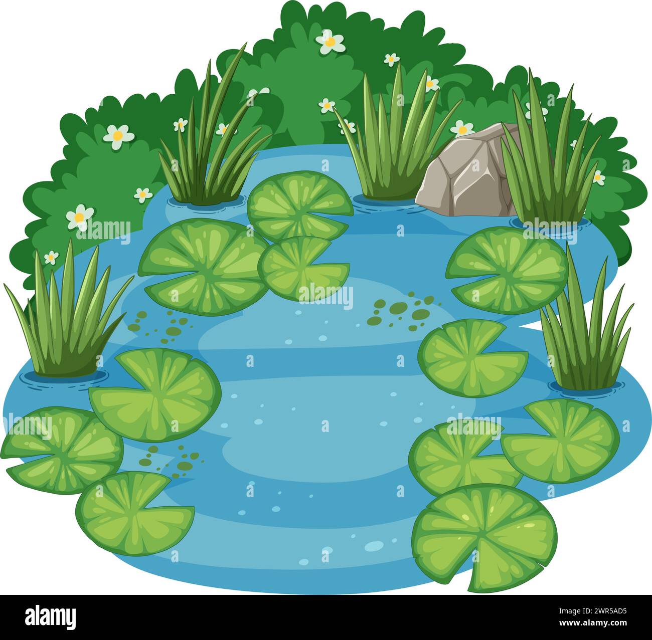 Vector illustration of a peaceful pond with lily pads Stock Vector ...