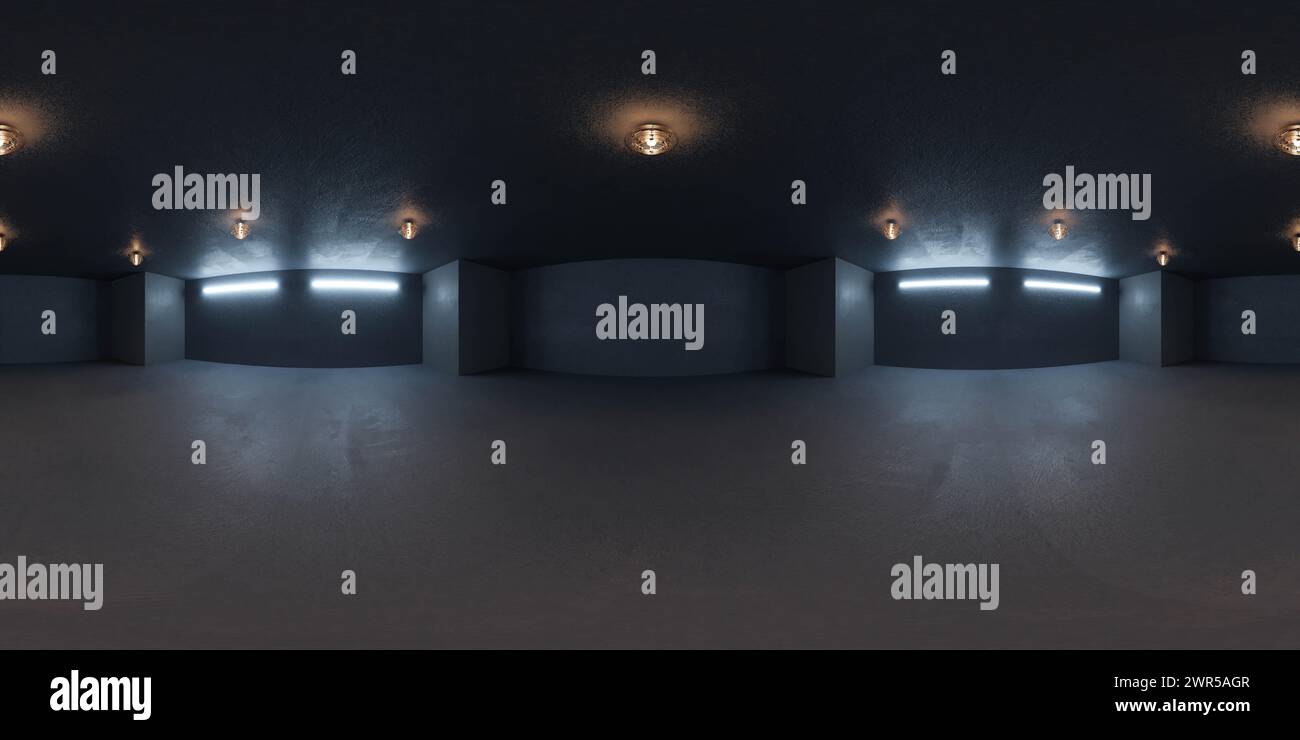 industrial design hall with Group of lights on wall 360 panorama vr ...