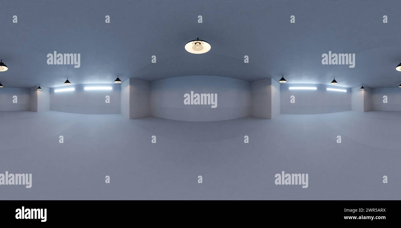 Empty room with multiple ceiling lights 360 panorama vr environment map ...