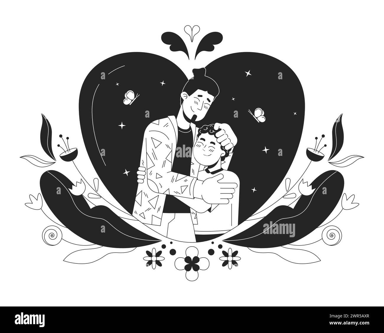 Kindness father day black and white 2D illustration concept Stock ...