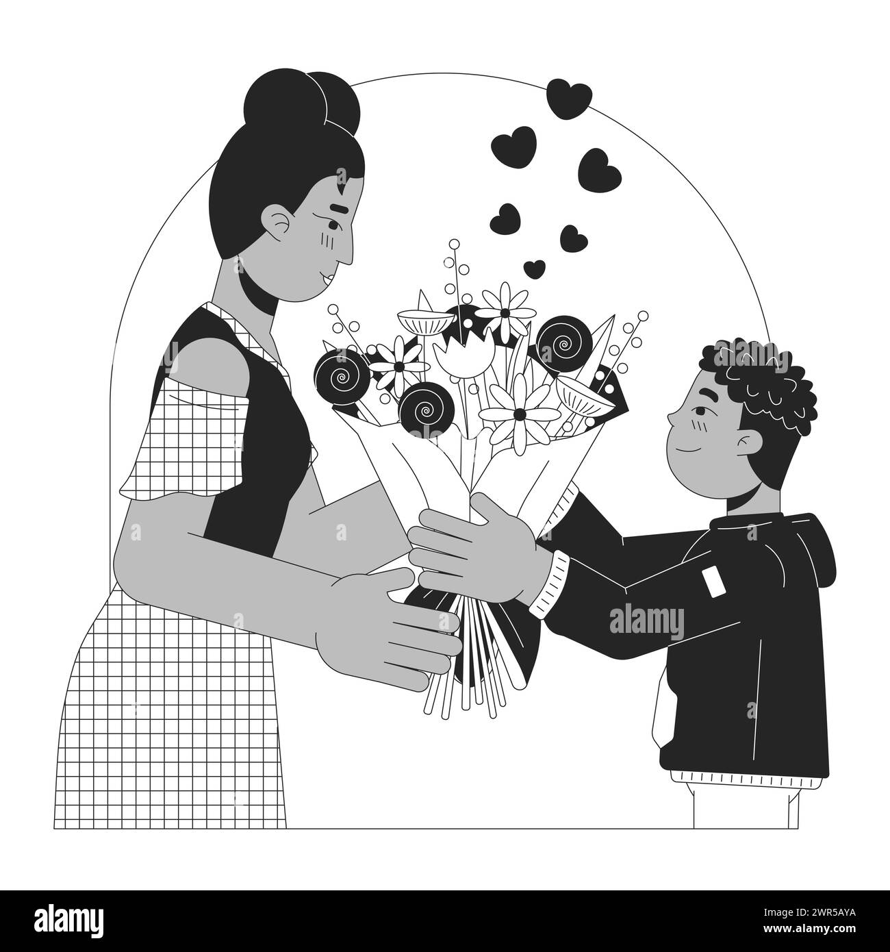 Bouquet flowers on mother day black and white black and white line ...