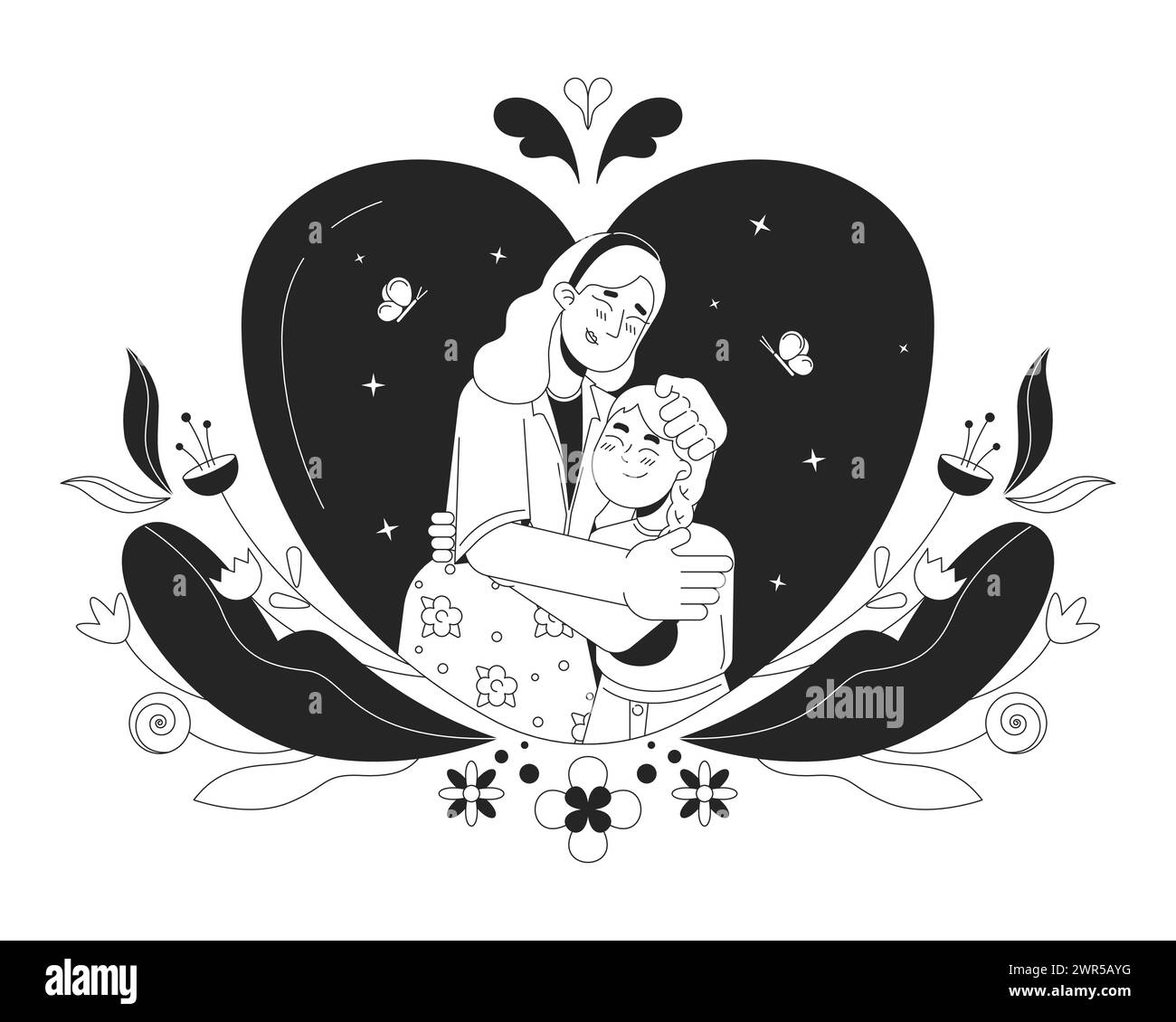 Appreciation mother day black and white 2D illustration concept Stock ...