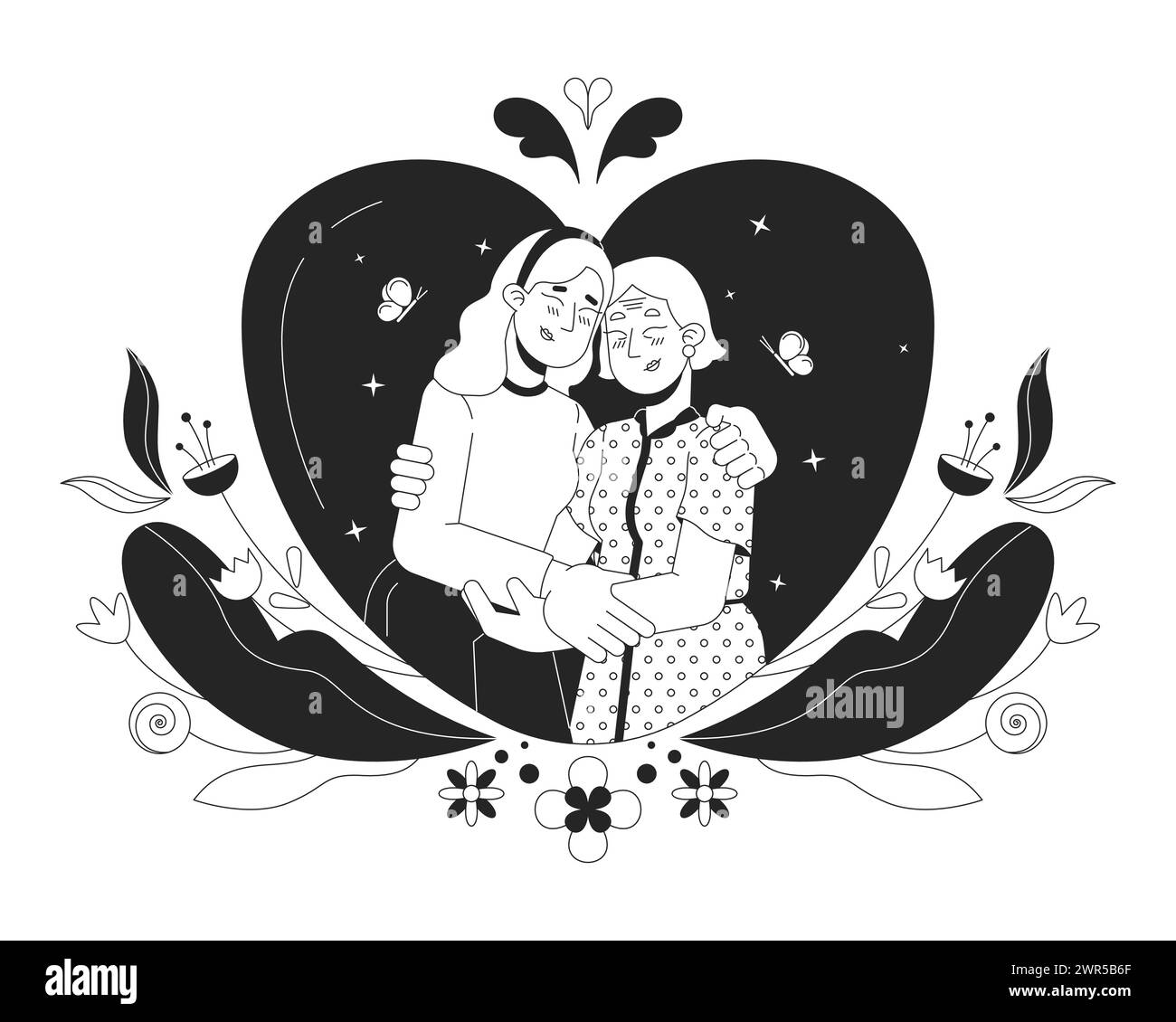 Gratitude mother day black and white 2D illustration concept Stock ...