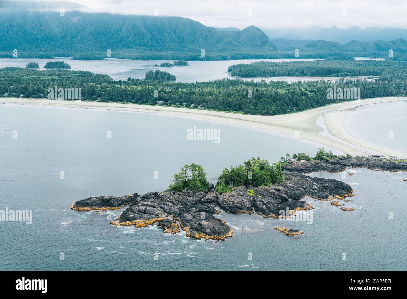 Aerial of Tofino inlet with islands Stock Photo - Alamy