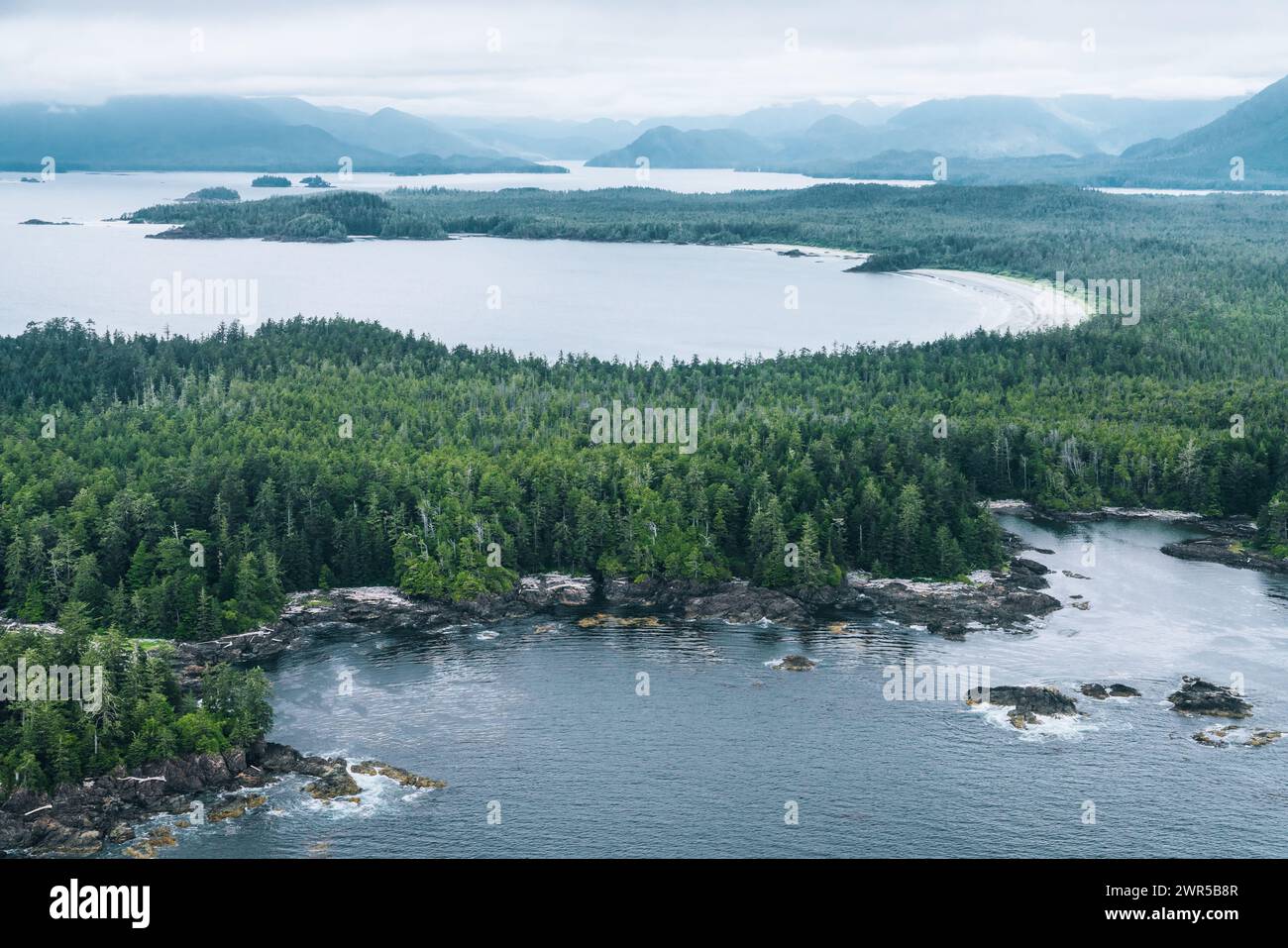 Aerial of Tofino inlet with islands Stock Photo - Alamy
