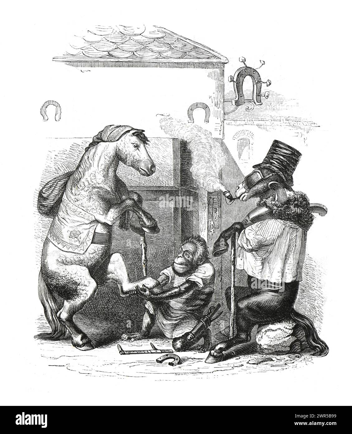 Anthropomorphic animals. humanized monkey and horse. cyborg animals ...