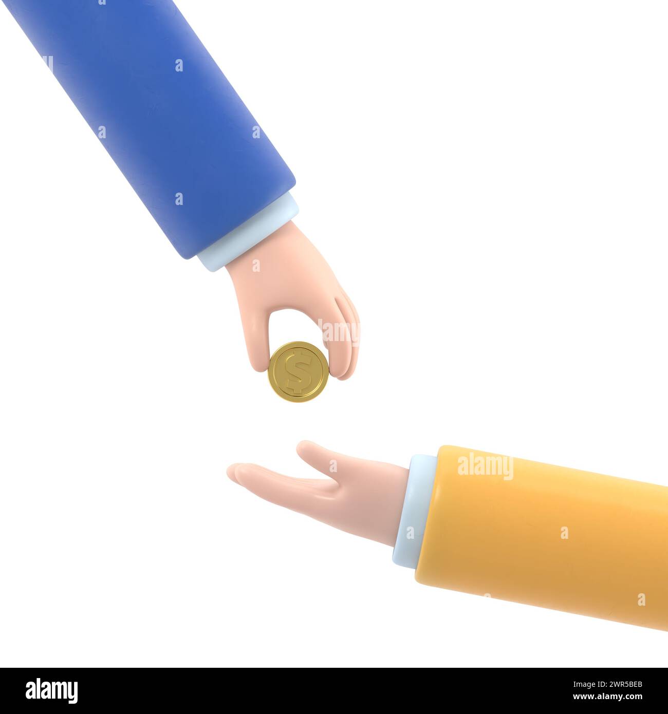 Cartoon Gesture Icon Mockup.3D illustration of giving coins. Colored 3D ...