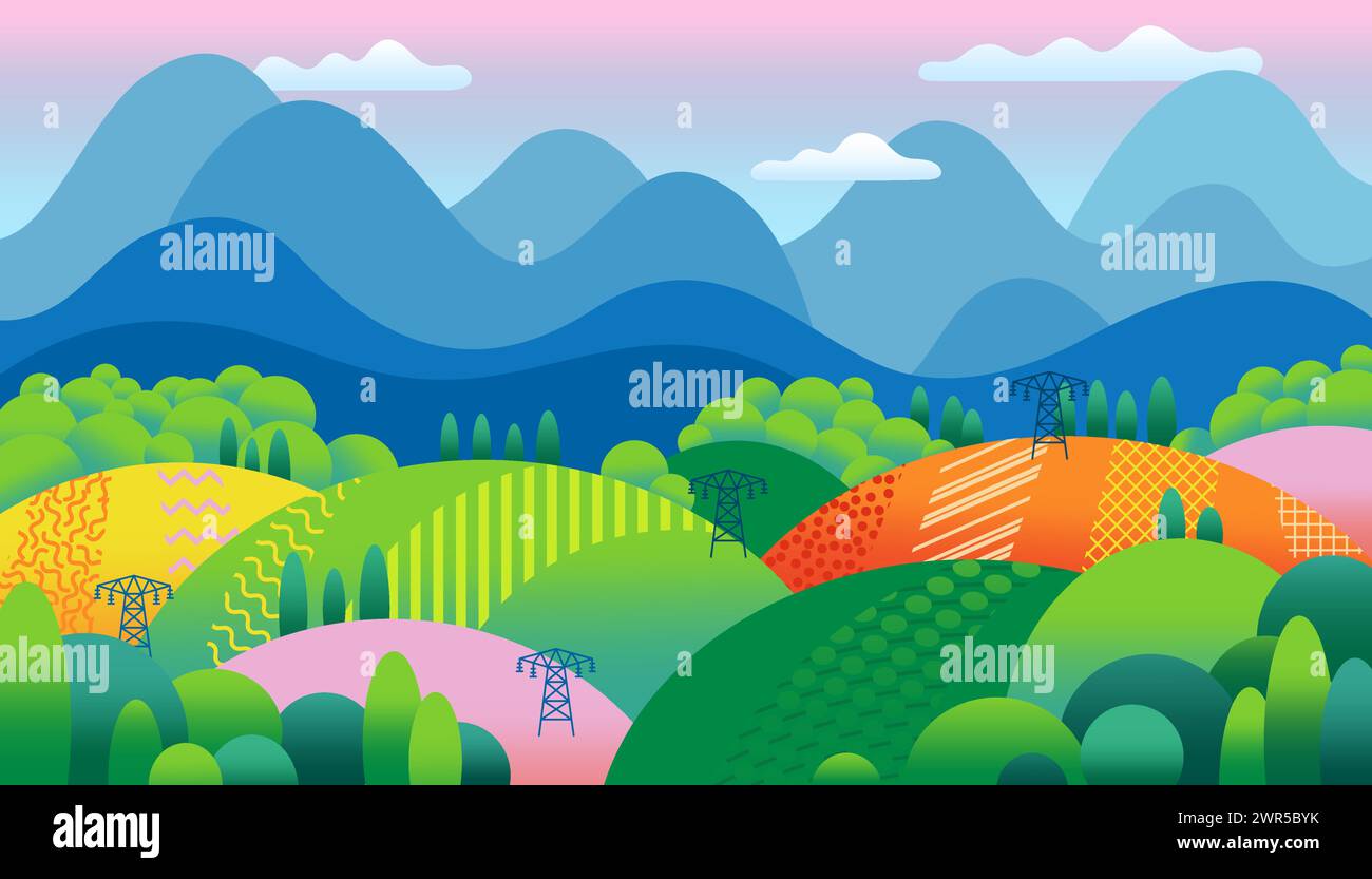 Flower field trees in Stock Vector Images - Alamy