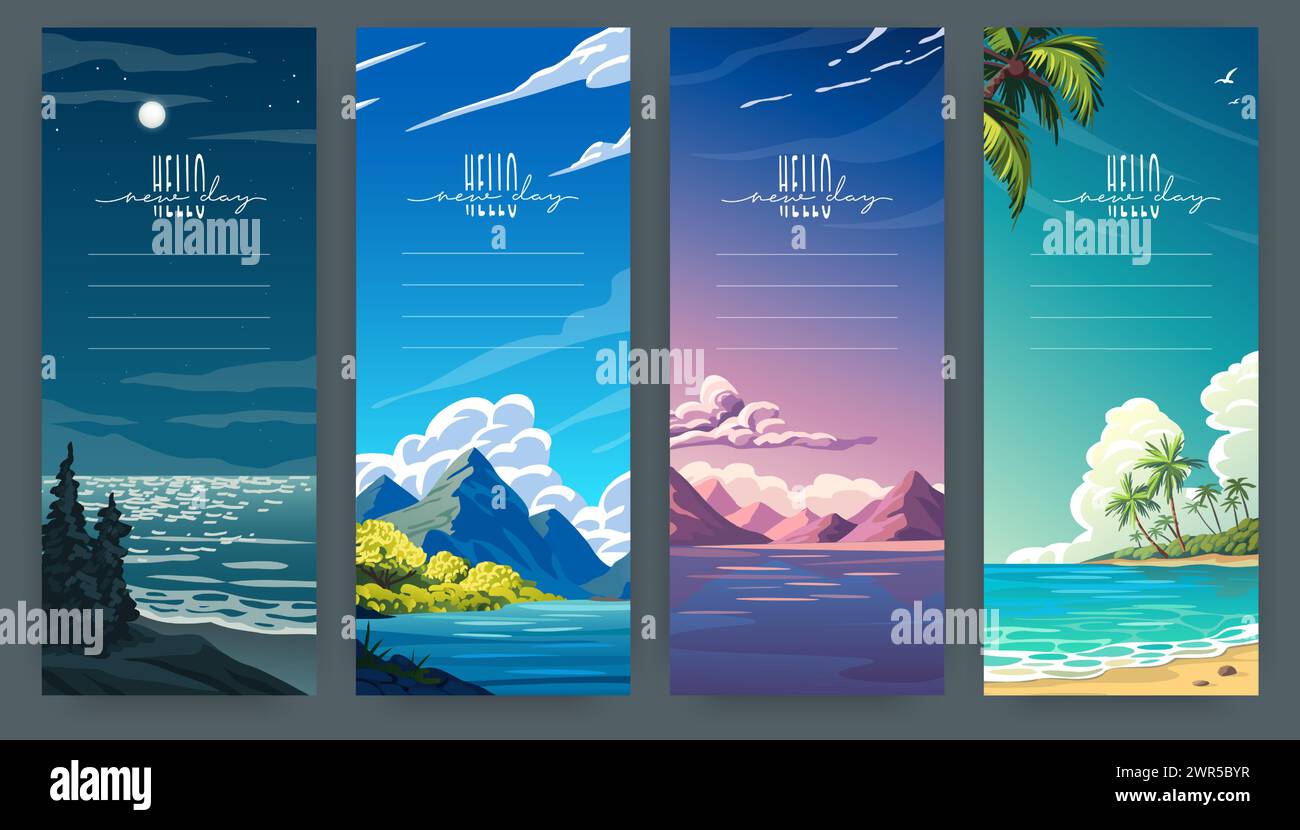 Sea beach. Summer ocean vacation with sunset, landscape design ...