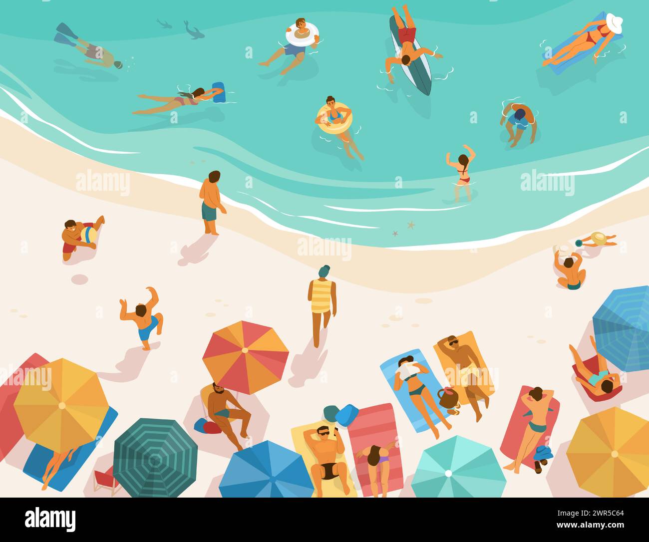 Tourism crowd people on beach Stock Vector Images - Alamy