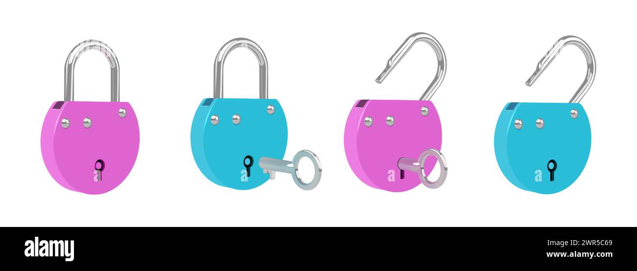 Padlock Key 3d Unlock Technology Render House Internet Or Computer Security Metal Door Sign