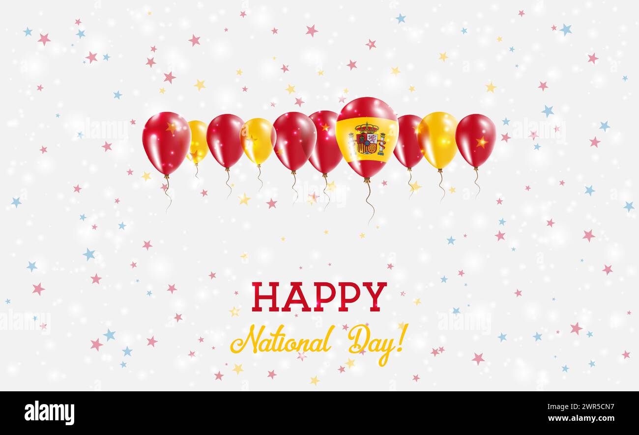Spain Independence Day Sparkling Patriotic Poster. Row of Balloons in ...