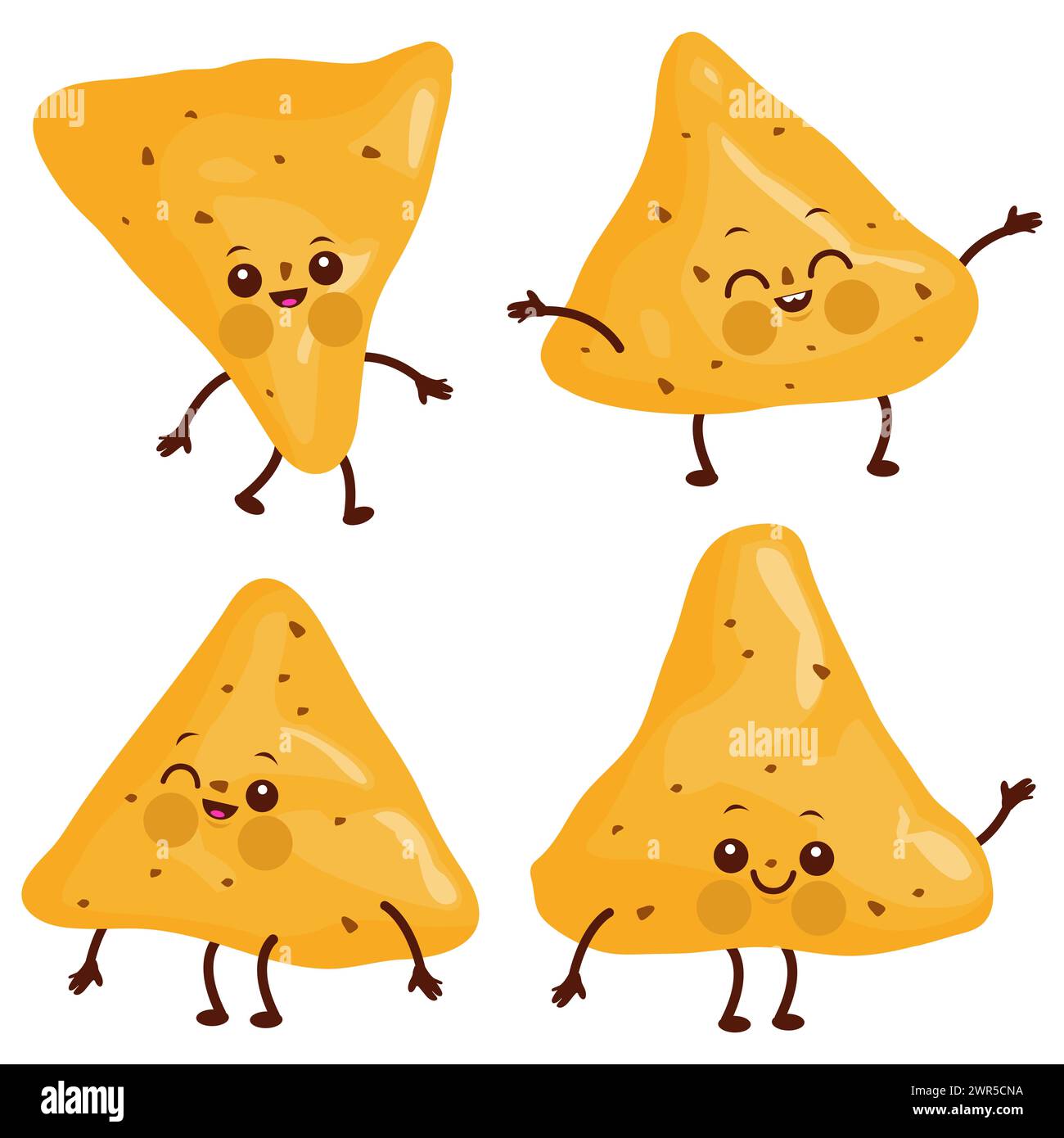 Cartoon Mexican nachos chips. Mexican tortilla chips characters ...