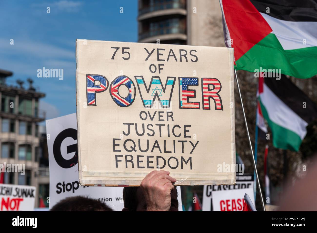Establishment of Israel placard at pro Palestine protest march in ...
