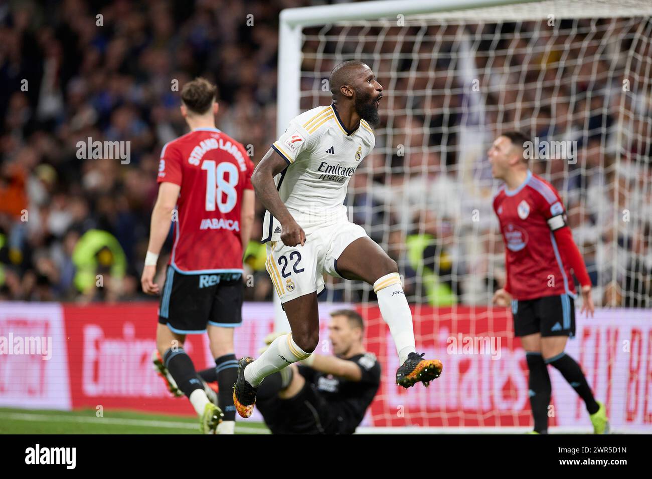Antonio Rudiger of Real Madrid CF celebrates a goal during the La Liga ...
