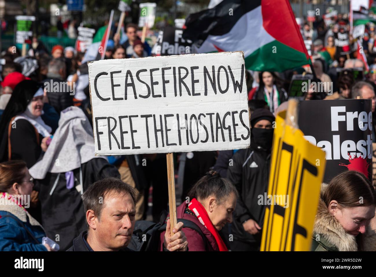 Pro Palestine protest march in London, UK, protesting against the ...