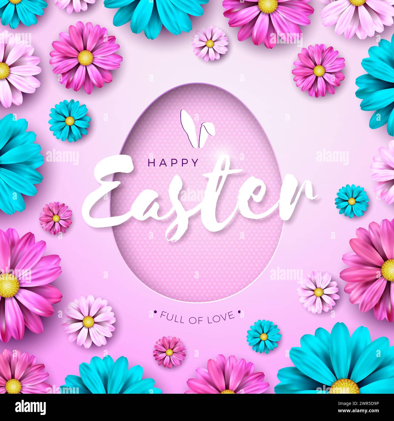 Happy Easter Holiday Design with Spring Flower and Egg Symbol on Light ...