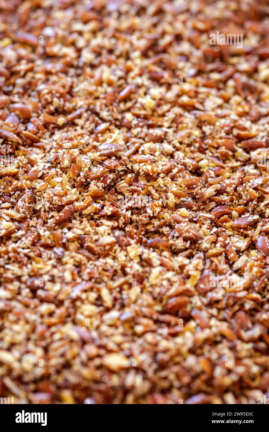 Close-up of a pile of ground linseeds Stock Photo - Alamy