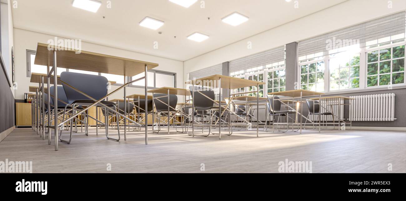 inside an empty school classroom. 3d render Stock Photo - Alamy