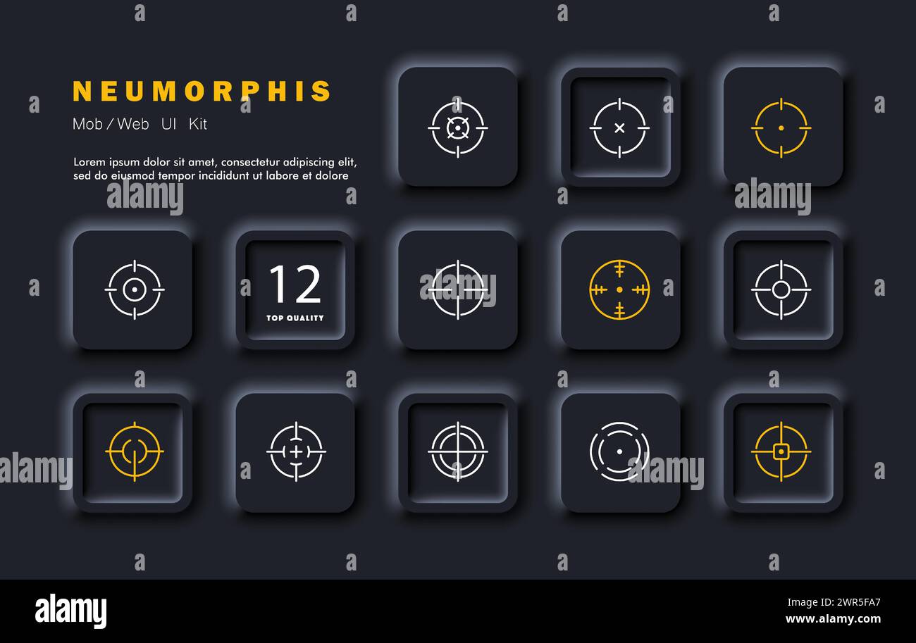 Sight set icon. Sight, hit marker, scope, range marking, crosshair, dot ...