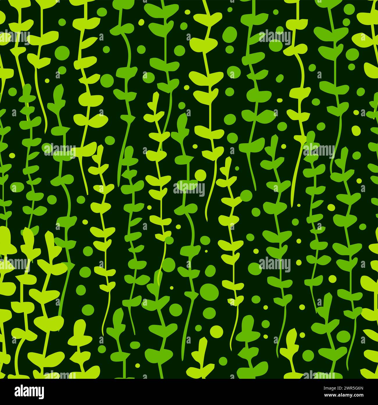 Green algae seamless pattern on a black background. hand drawing. Not ...