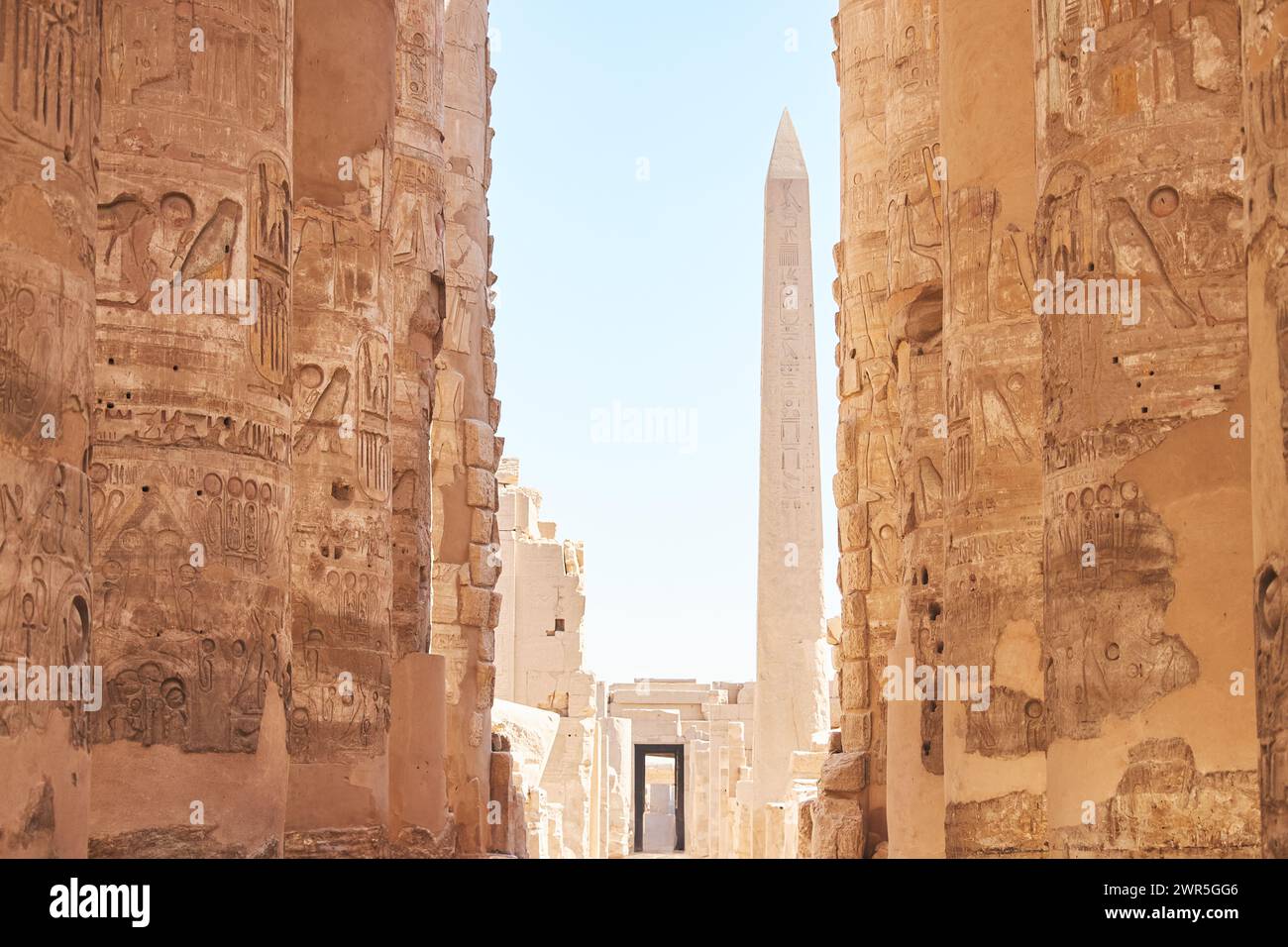 Karnak temples complex in Luxor - ancient Thebes. Pillars with Egyptian ...