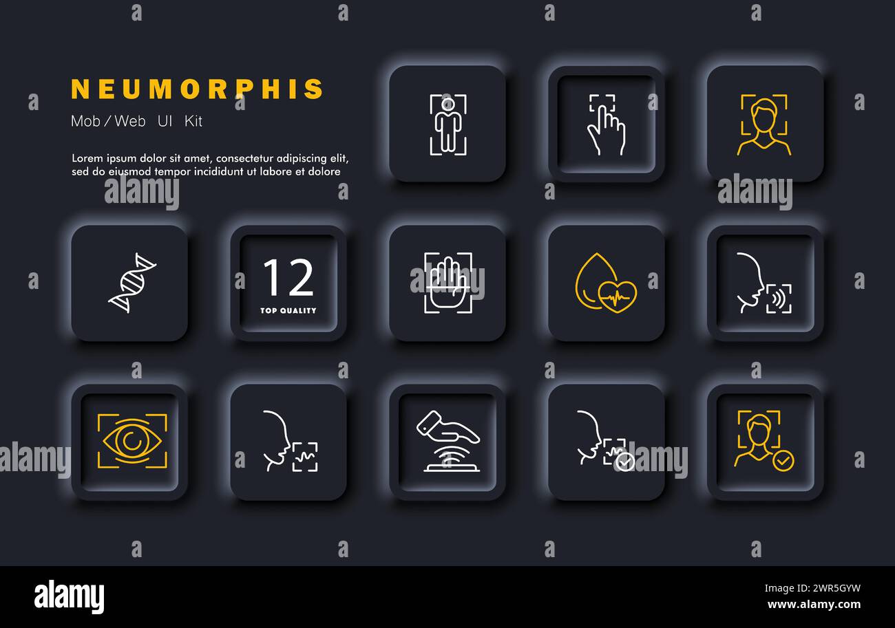 Recognition set icon. Recognition by face, fingerprint, voice. Scanning ...