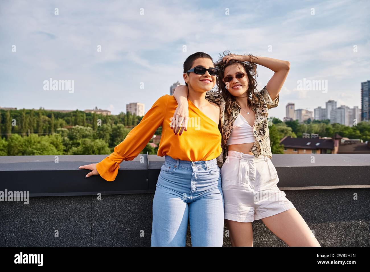 Appealing Cheerful Women In Vibrant Clothes With Stylish Sunglasses