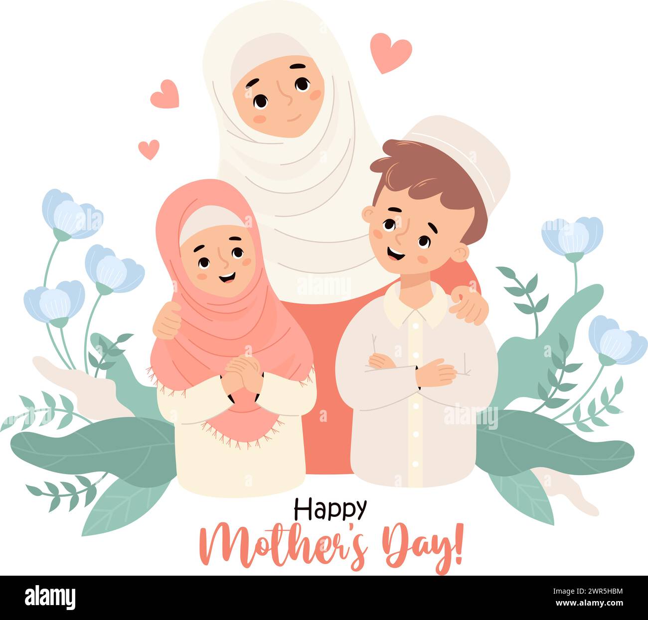 Islamic family. Cute muslim mother with her smiling children son and ...