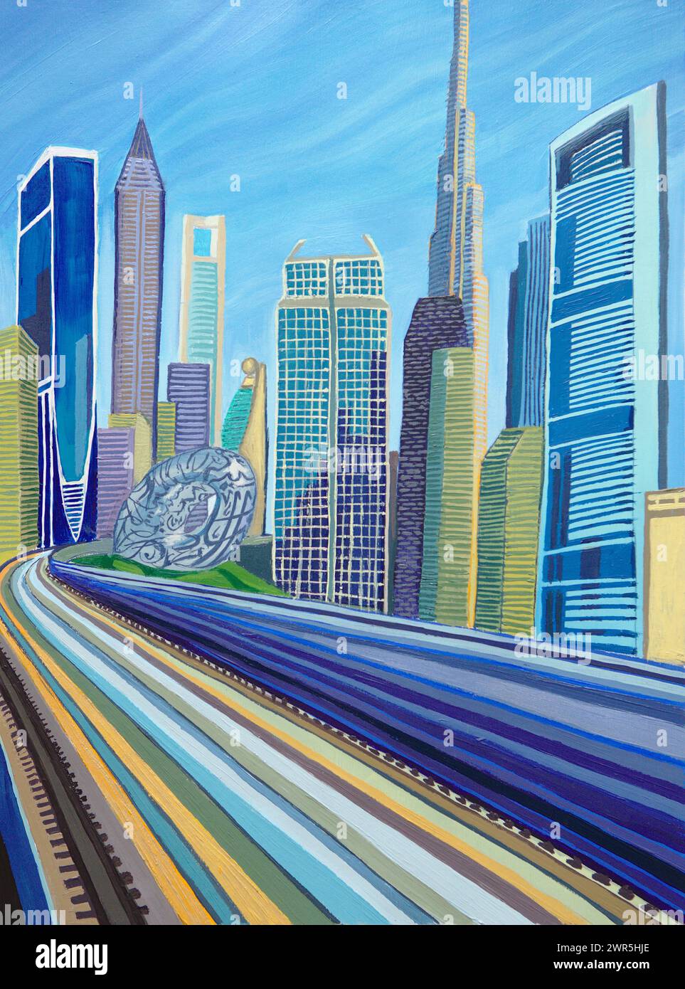 Oil painting of buildings in downtown dubai Stock Photo - Alamy