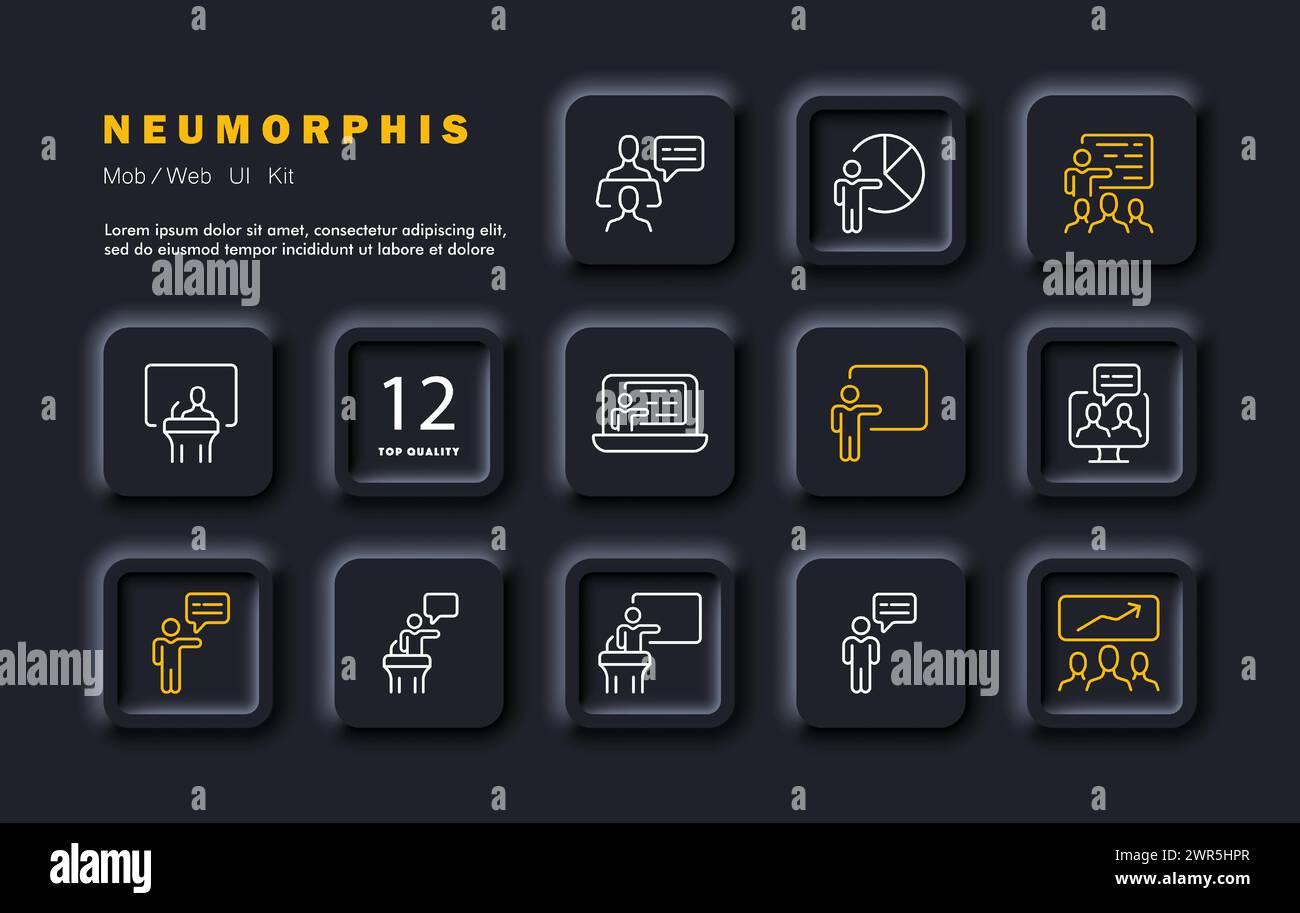 Presentation set icon. Presentation of text, diagrams, empty windows ...