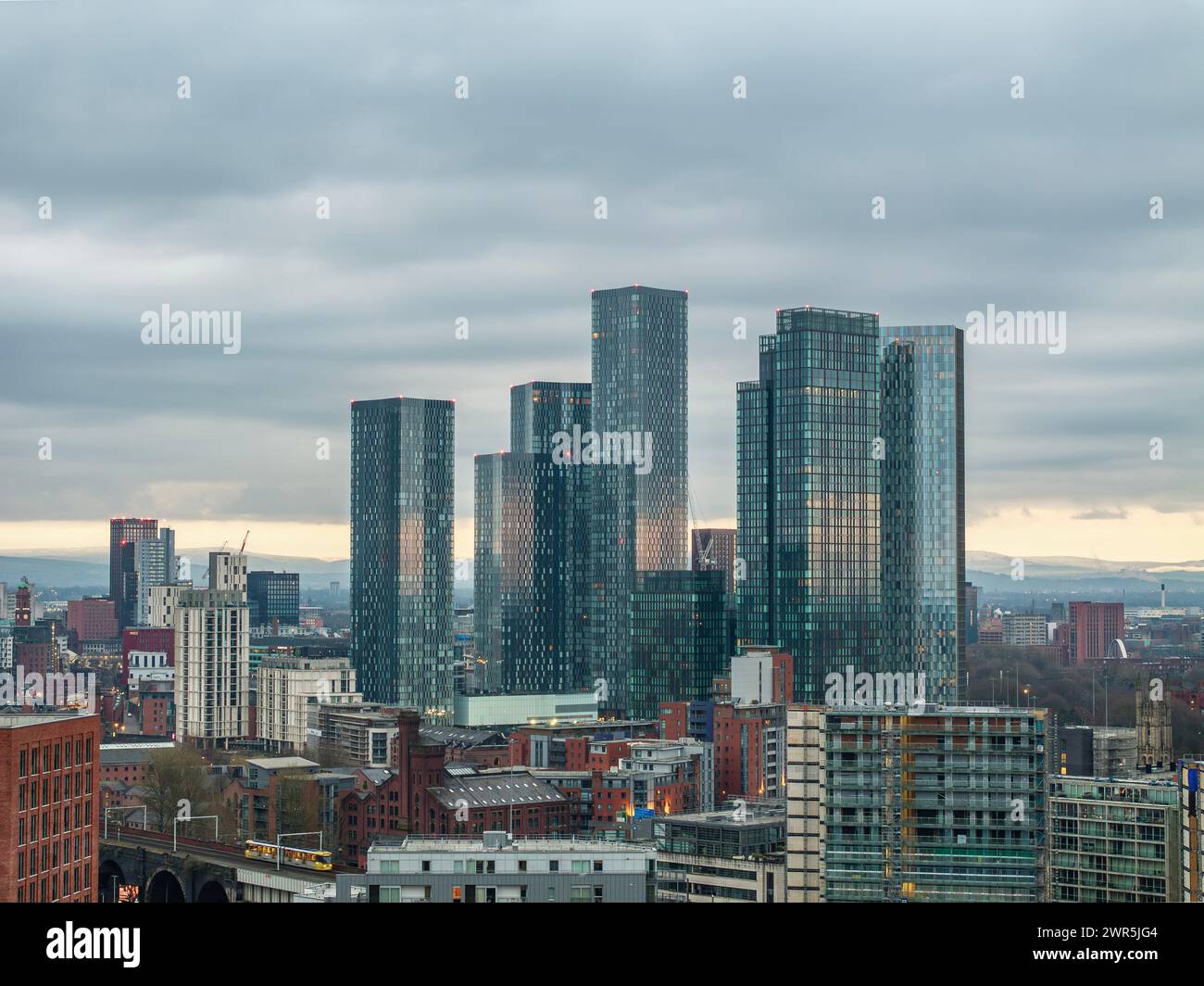 Manchester city centre downtown aerial hi-res stock photography and ...