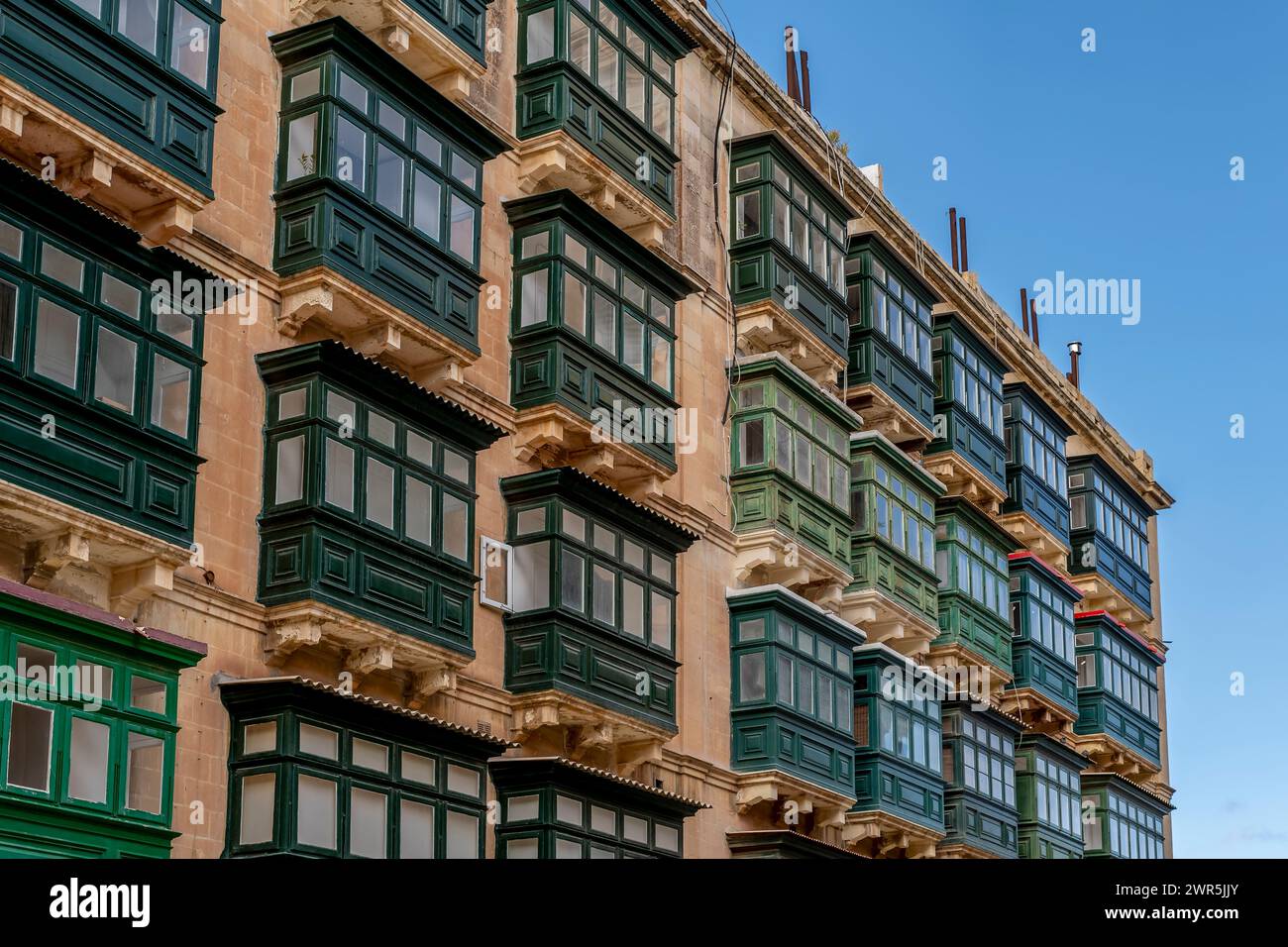 Typical Maltese colorful balconies called Gallarija in the historic ...