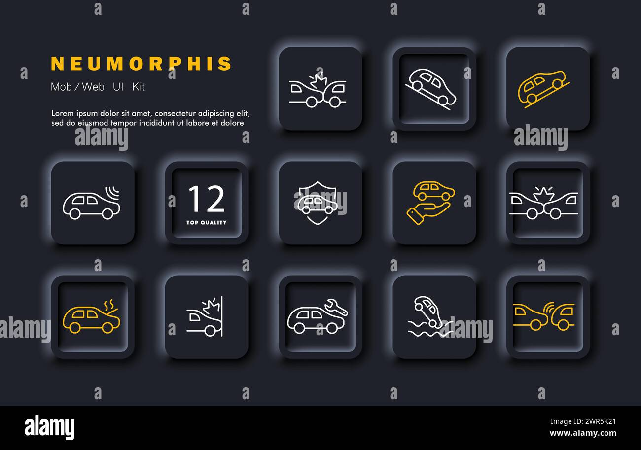 Machine set icon. Raising and lowering car, head on collision, timely ...