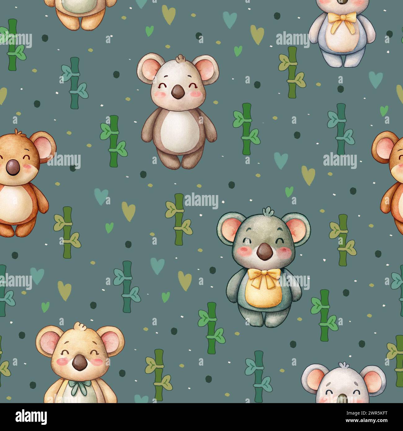 seamless pattern koala bears and bamboo pastel colors adorable cute ...