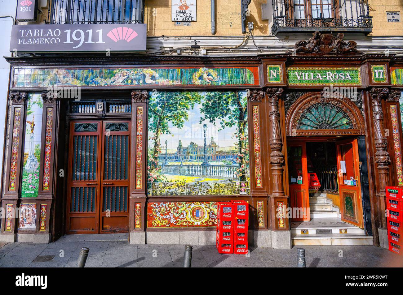 Tile decoration facade of Villa-Rosa a restaurant and tablado flamenco ...