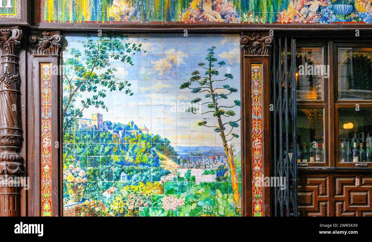 Tile decoration facade of Villa-Rosa a restaurant and tablado flamenco ...