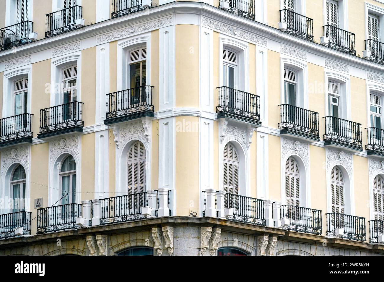 Building facade. Architecture and architetural features in Madrid ...