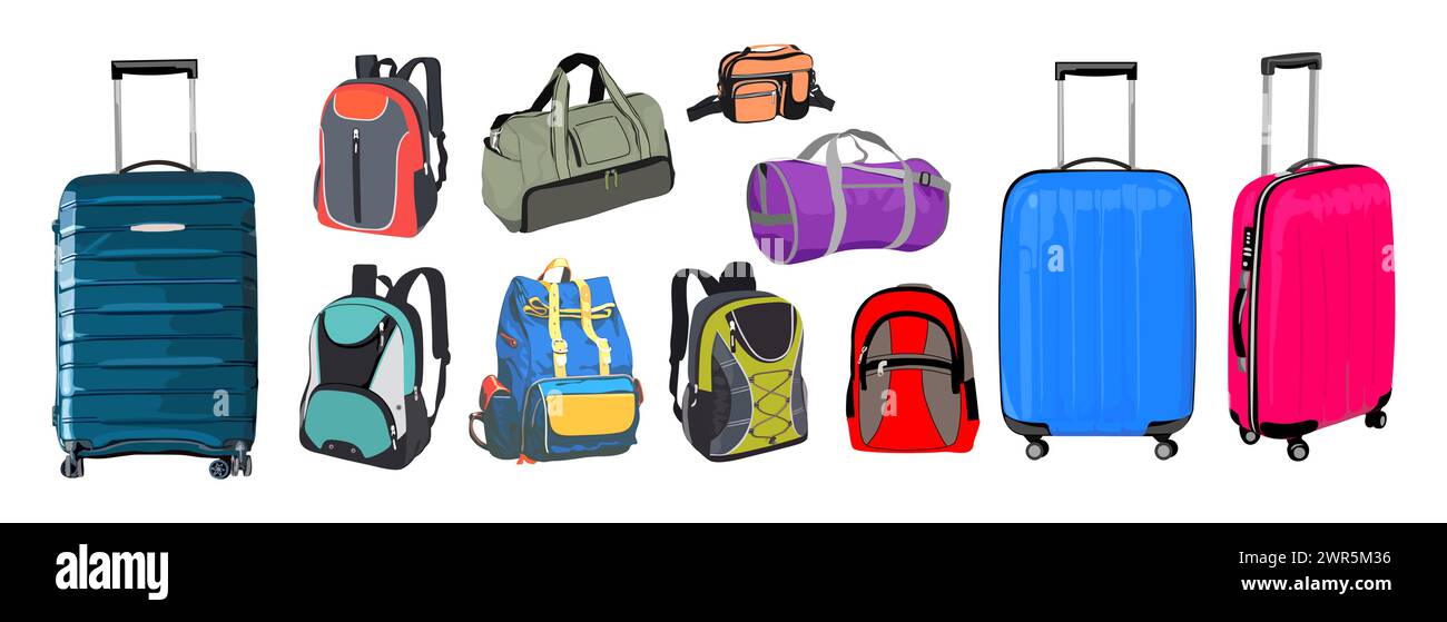 Set of different travel baggage vector objects Stock Vector Image & Art ...