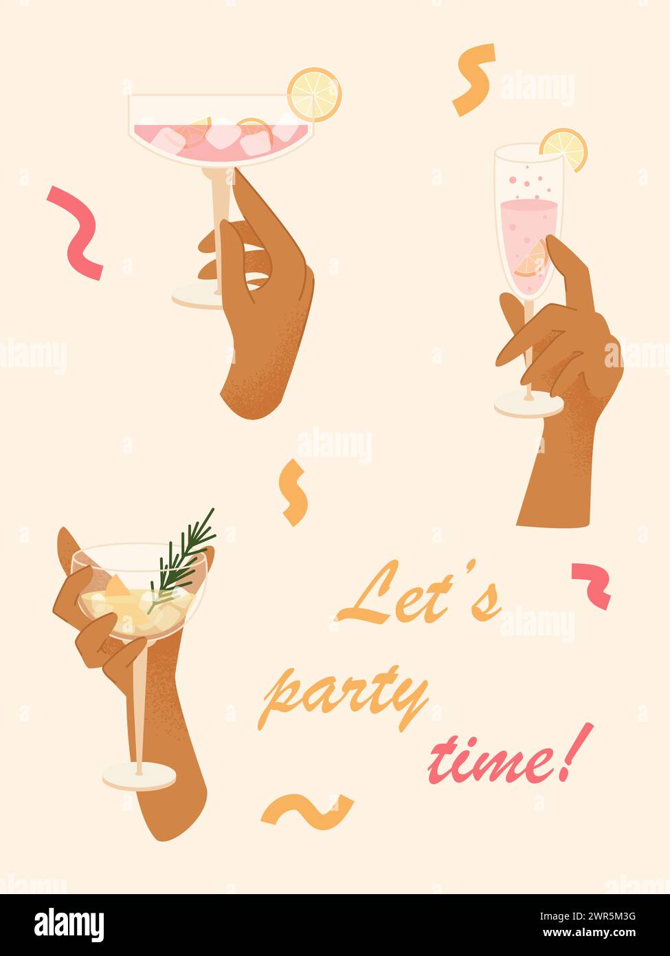 Card with human hand is holding cocktail. Modern cold alcoholic and non ...