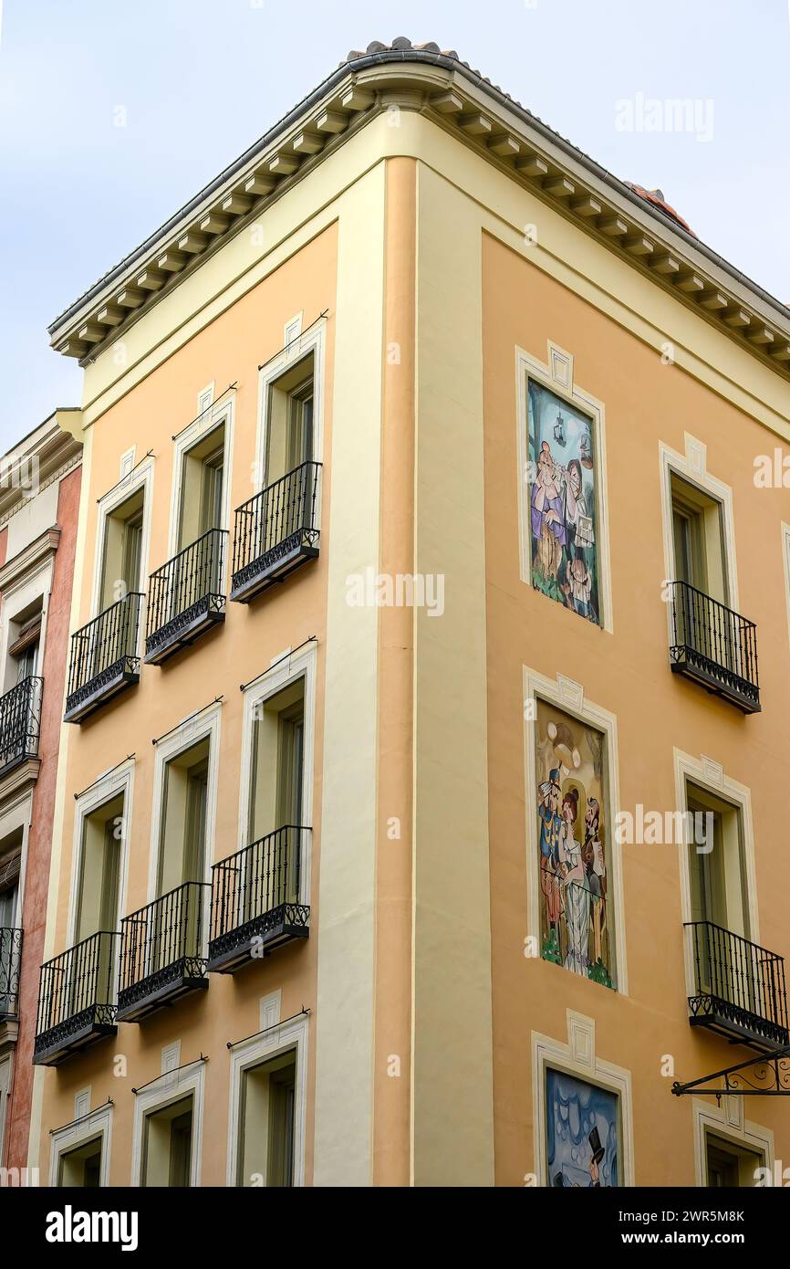 Building facade with tile paintings. Architecture and architetural ...